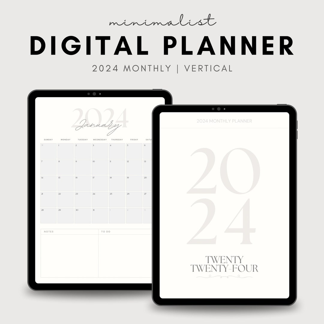2024 Digital Planner Minimalist Digital Planner Portrait, Monthly - Etsy