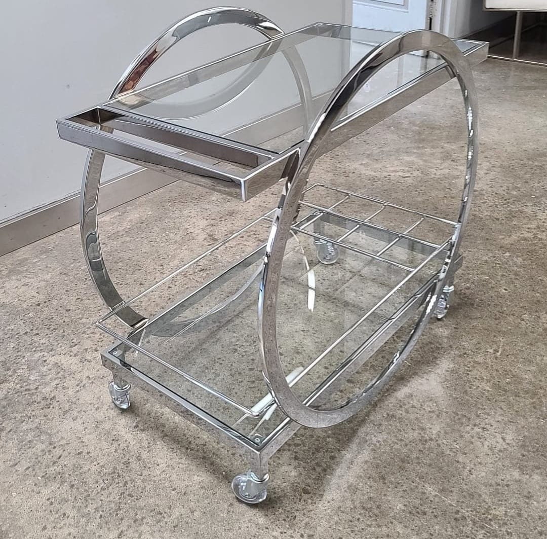 ALBANY - Serving Bar Cart Trolley Wine Chrome MCM Antique Contemporary ...