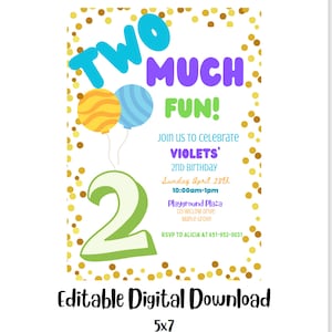 Two Much Fun Second Birthday Digital Download Invitation - Etsy