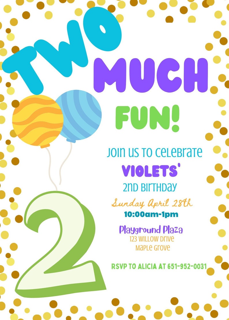 Two Much Fun Second Birthday Digital Download Invitation - Etsy