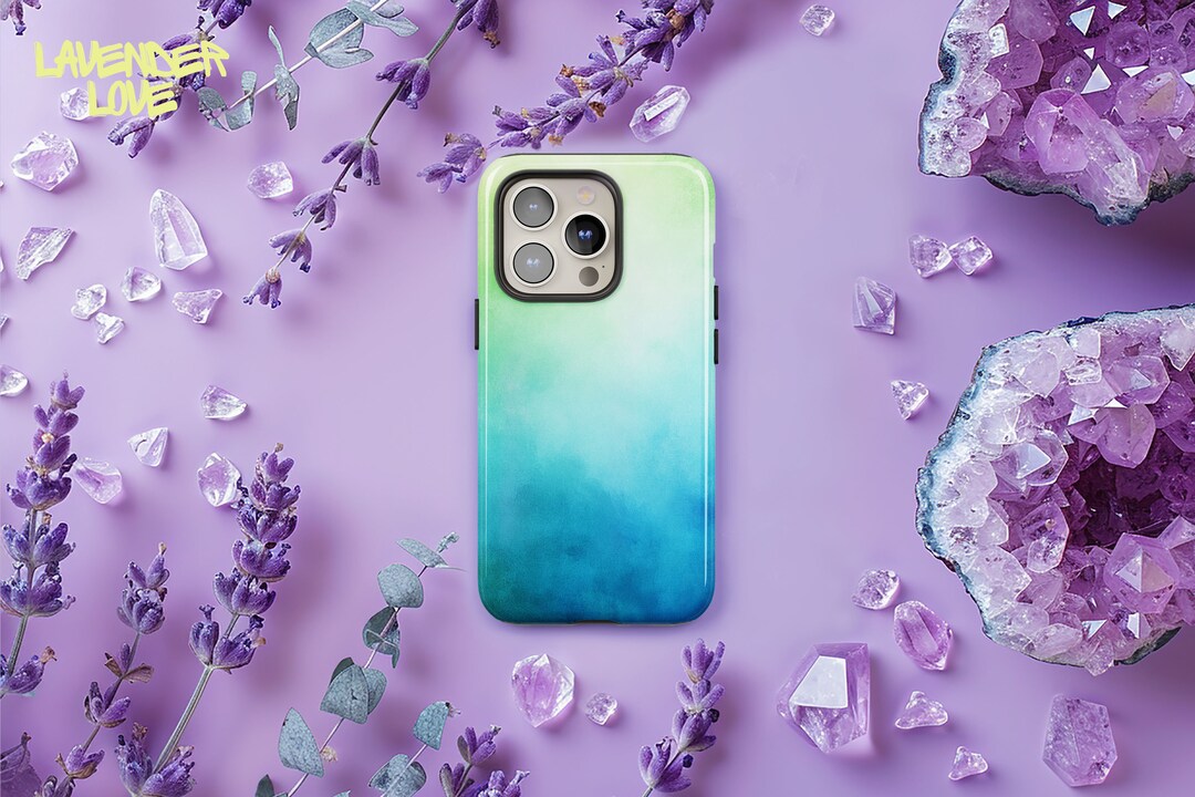 Blue and Green Gradient Ombre Phone Case, Aura Watercolor Phone Case ...