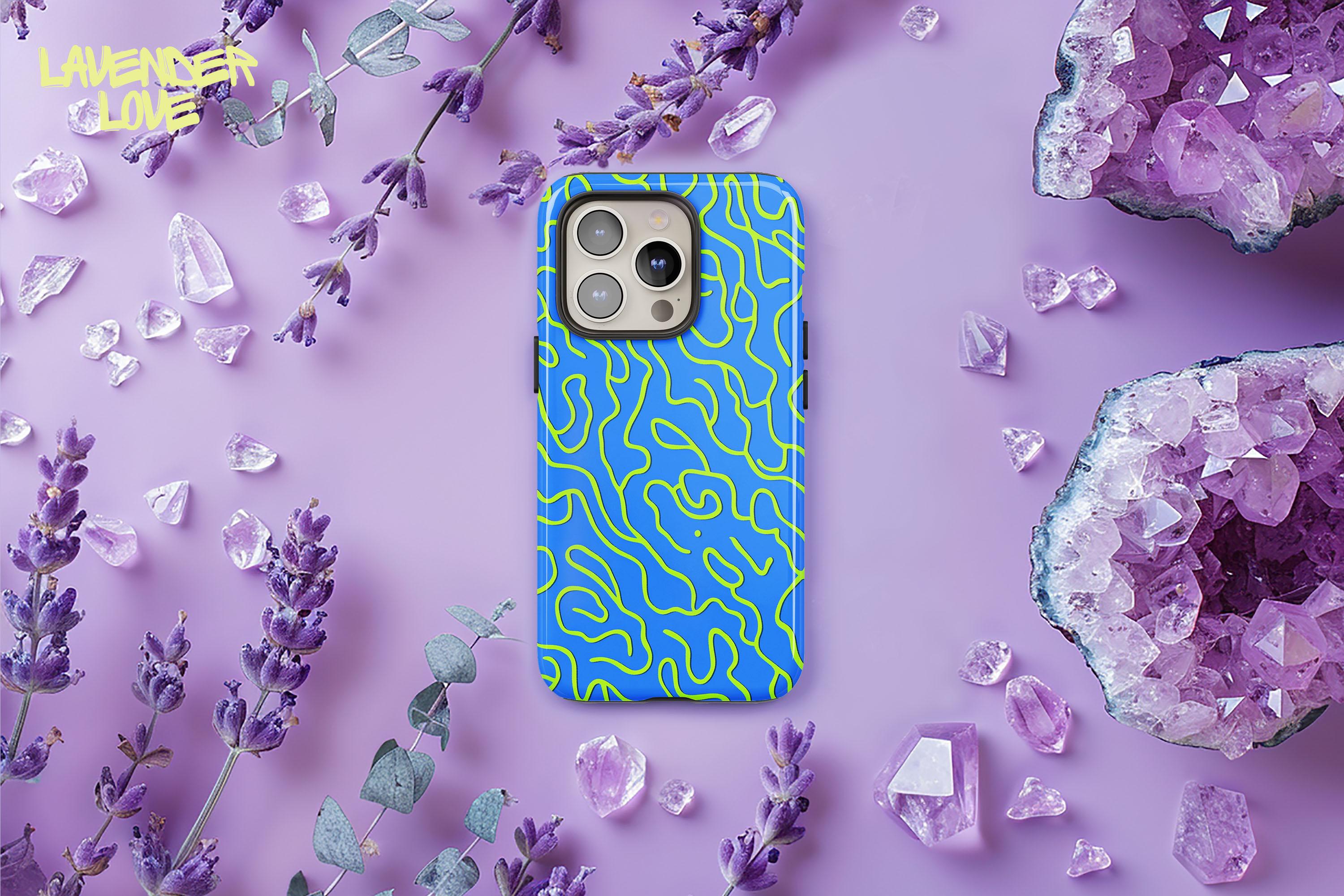 Minimal Line Art Phone Case, Blue and Green Retro Abstract Art Cover ...