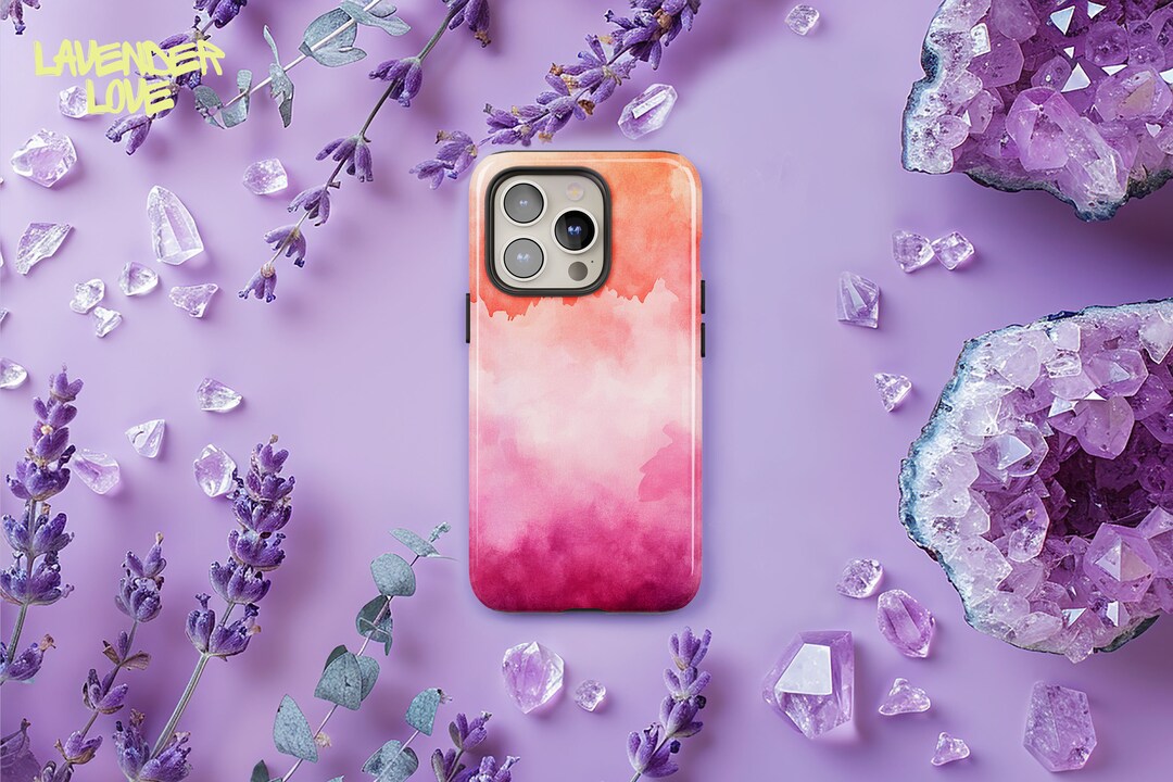 Pink and Peach Gradient Ombre Phone Case, Aura Watercolor Phone Case ...