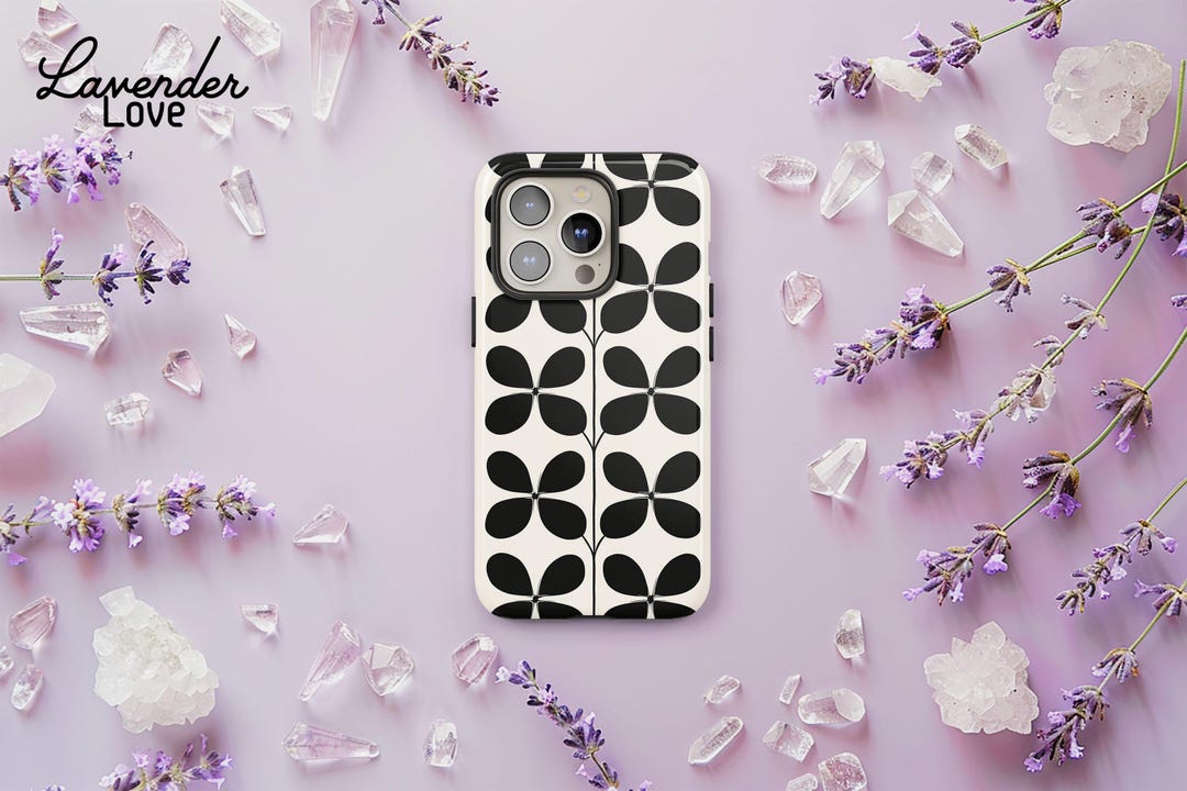Black Floral Mid Century Modern Phone Case iPhone 17 16 15 14 13 Air ...