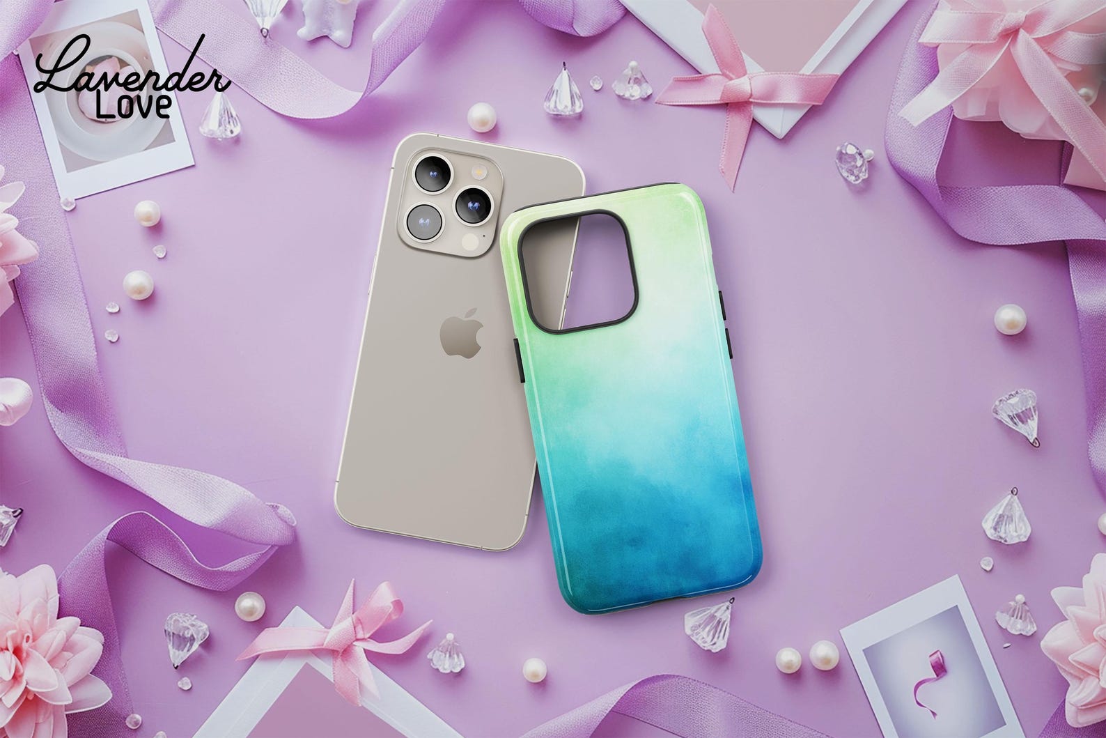 Blue and Green Gradient Ombre Phone Case, Aura Watercolor Phone Case ...
