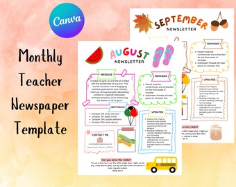 August Newsletter Template, Editable Newsletter, Monthly Newsletter ...