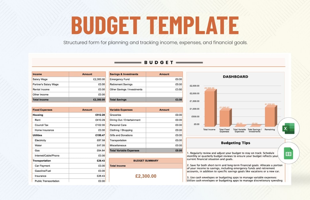 Budget Template Easy Google Sheets Excel Budget Template - Etsy
