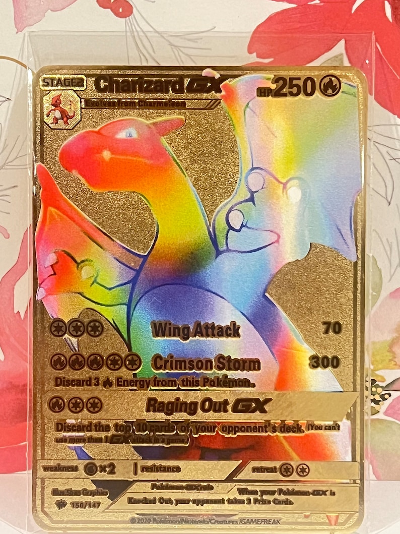 Pokémon Charizard GX Rainbow Gold Metal Card - Etsy