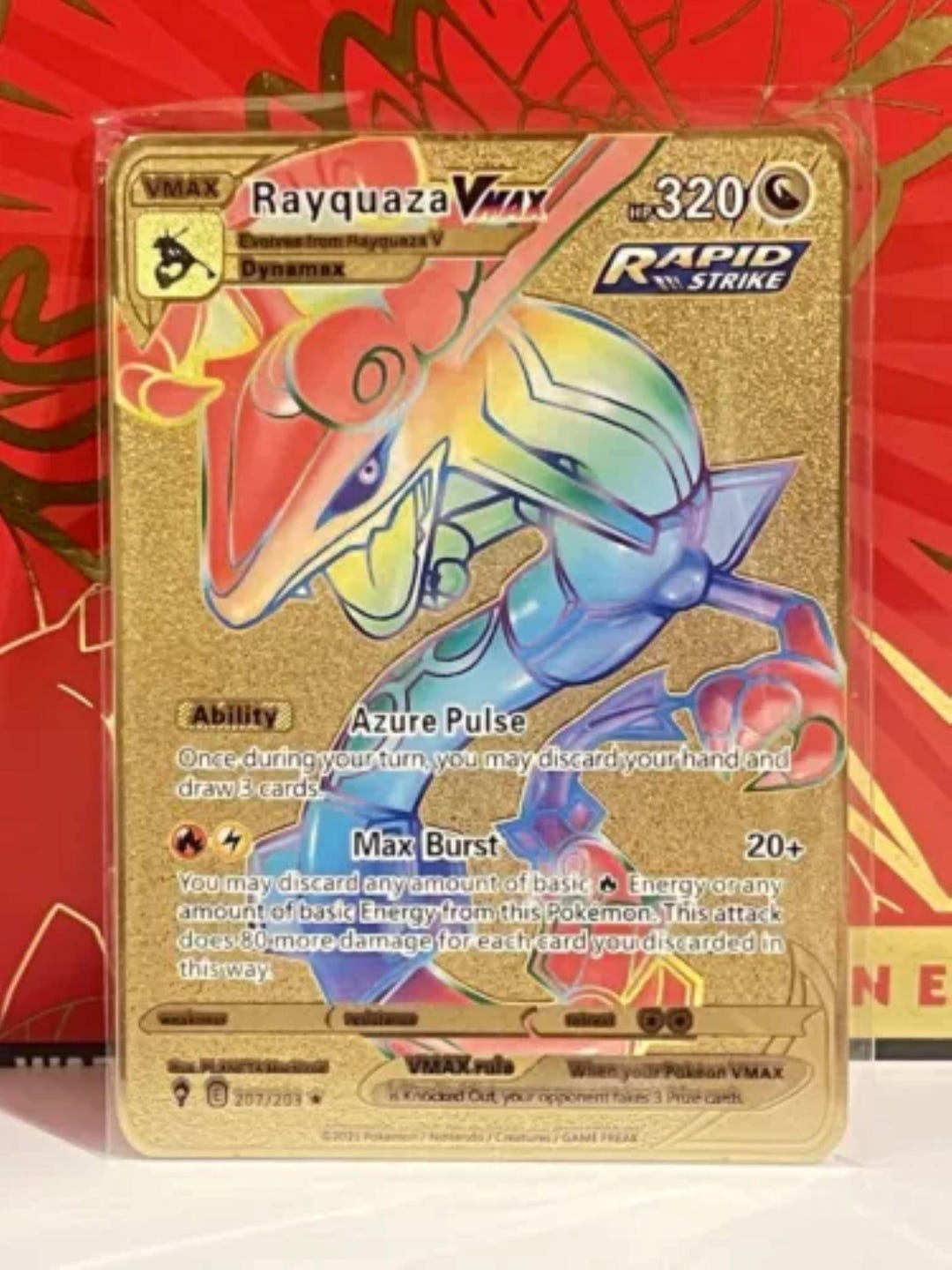 Rayquaza Vmax Rainbow Gold Metal Pokémon Card Fan Art/collectible/gift ...