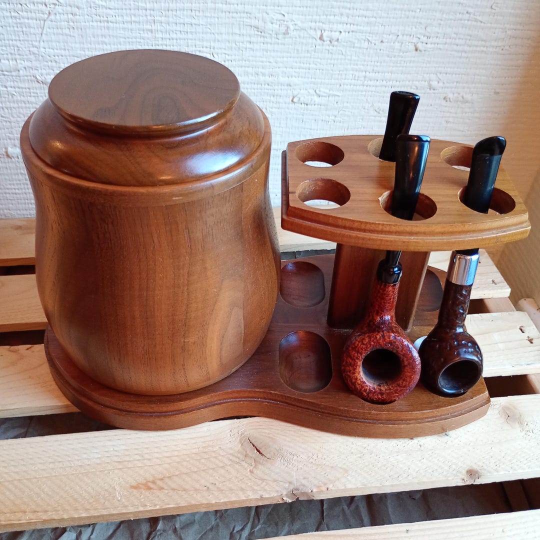 Vintage Wooden Tobacco Jar and Pipe Stand for 6 Pipes - Etsy