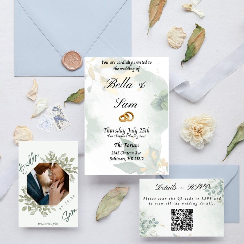 Elegant Fall Pastel Green Wedding Invitation Bundle - Etsy