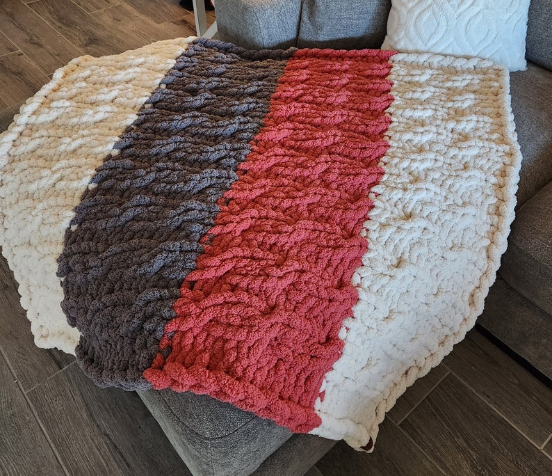 Clay, Dark Gray & Ivory Handknit Blanket - Etsy