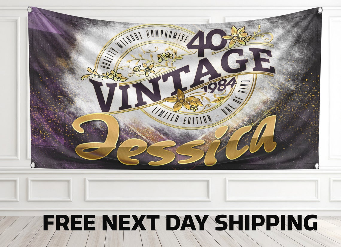 Personalized 40th Birthday Banner | Vintage Purple Wall Art | Custom ...