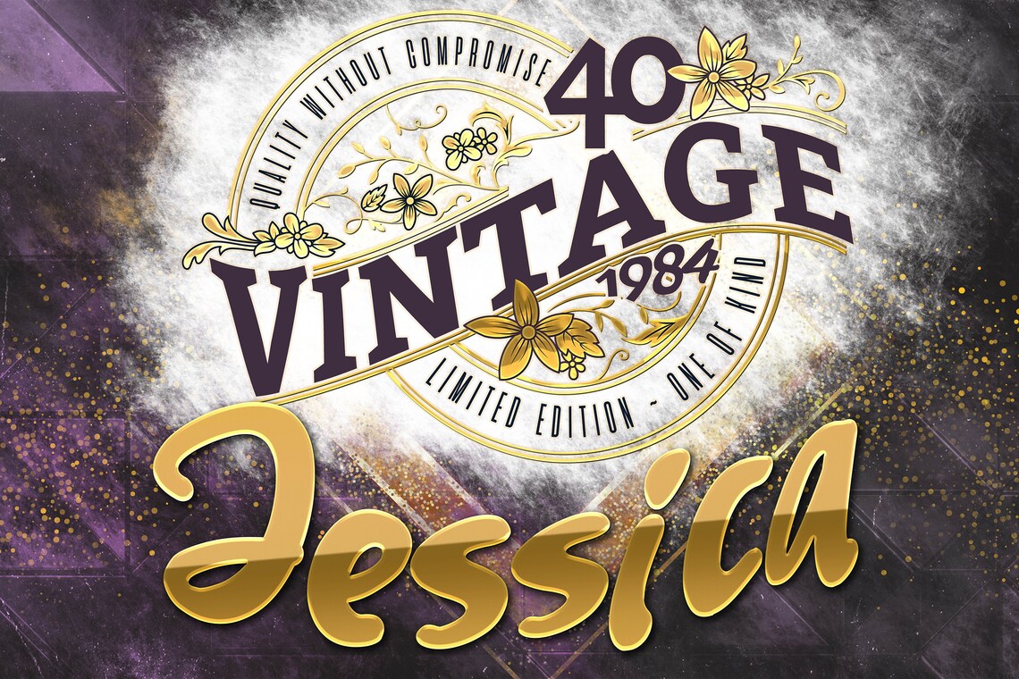 Personalized 40th Birthday Banner | Vintage Purple Wall Art | Custom ...