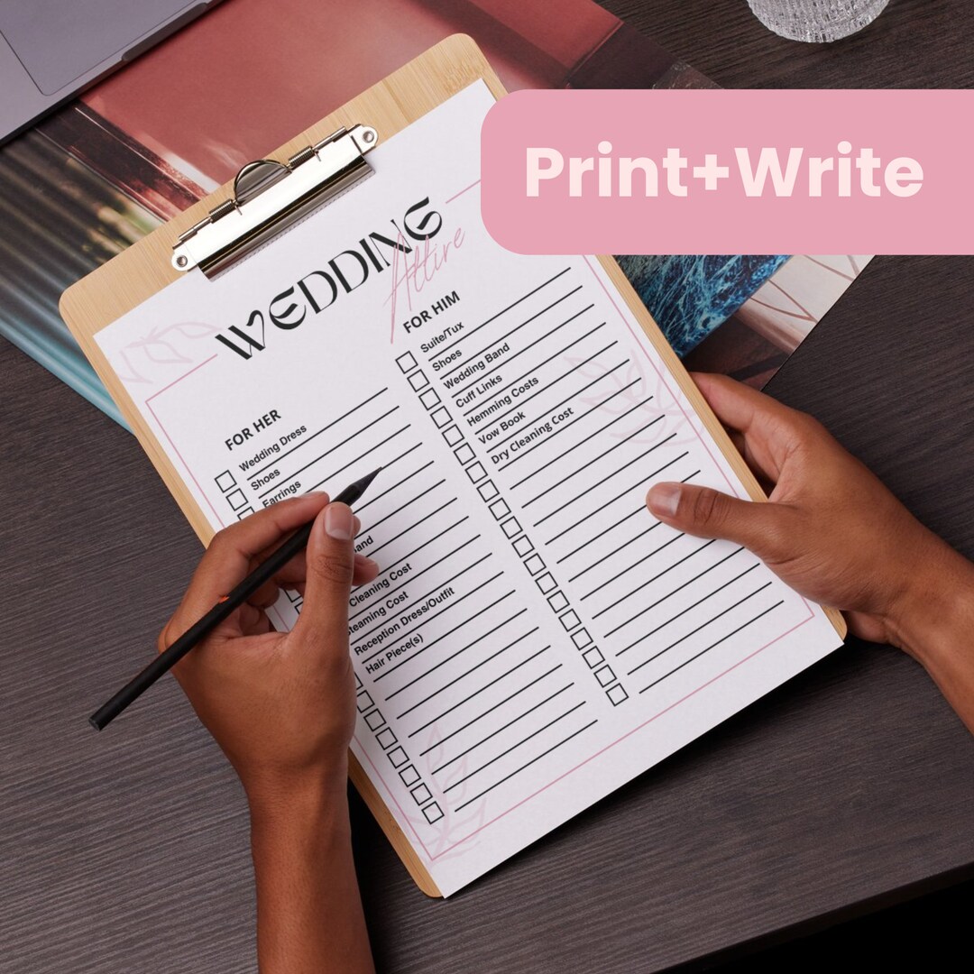 Wedding Attire List Template, Digital Wedding Checklist, Wedding ...