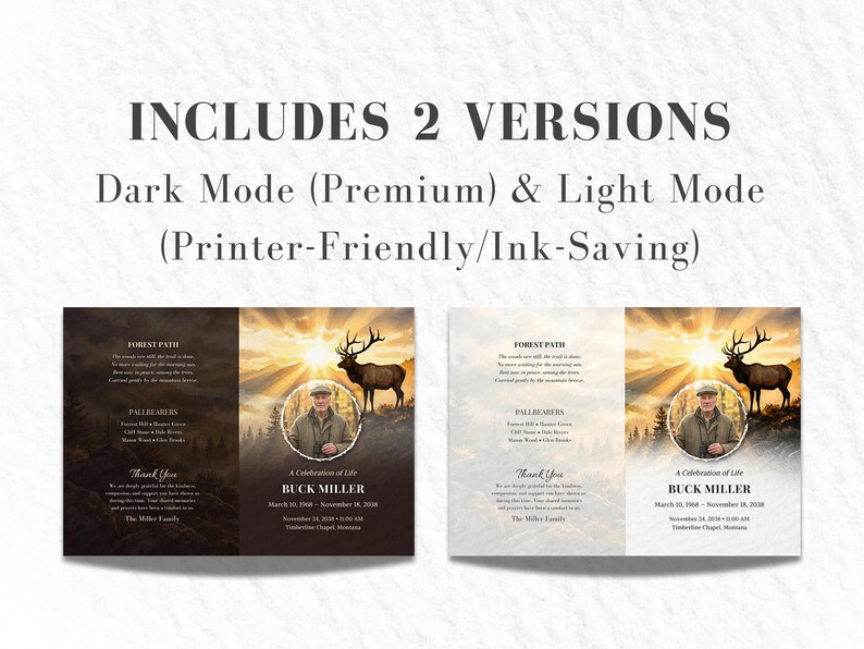 Elk Deer Hunter Funeral Program Template, Mountain Forest Outdoorsman ...