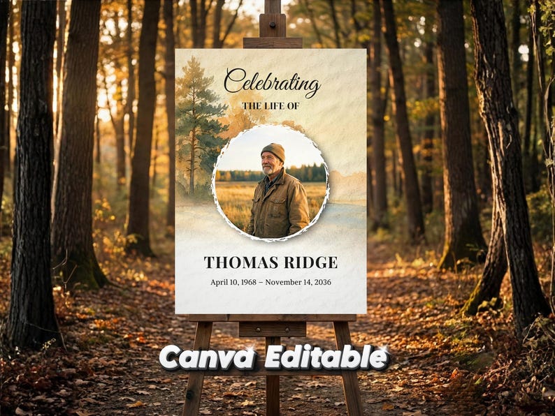 Funeral Welcome Sign Template Canva, Nature Forest Celebration of Life ...