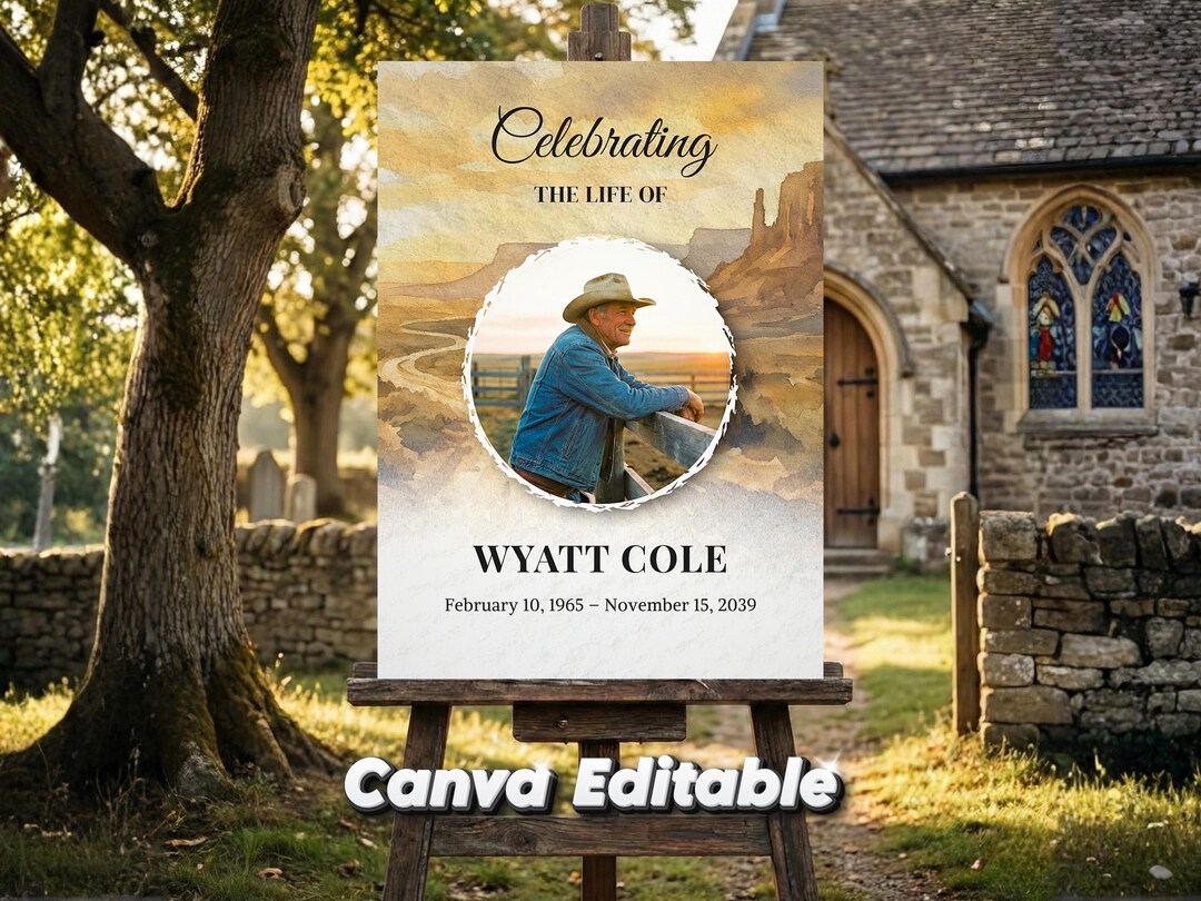 Funeral Welcome Sign Template, Outdoorsman Memorial, Western Cowboy ...