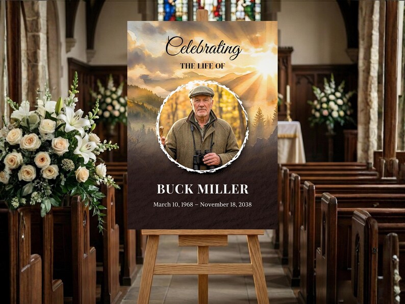 Funeral Welcome Sign Template, Forest Mountain Landscape, Hiker Hunter ...