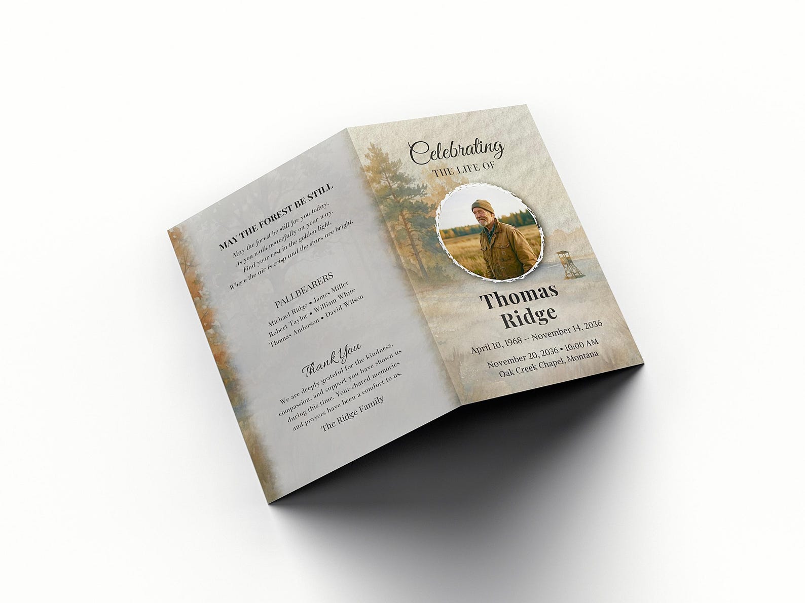 Hunter Funeral Program Template, Outdoorsman Celebration of Life, Canva ...