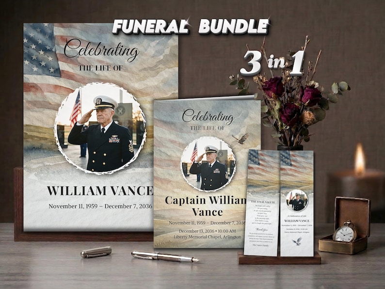 American Flag Veteran Funeral Bundle, Military Celebration of Life ...