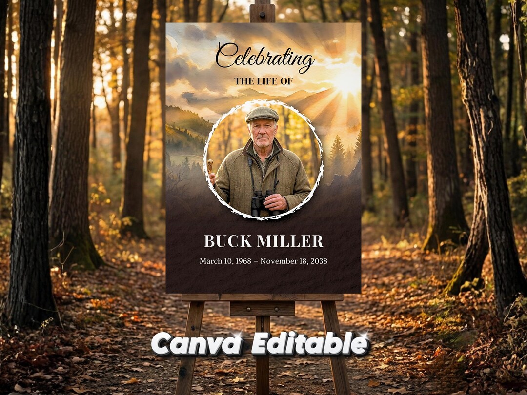 Funeral Welcome Sign Template, Forest Mountain Landscape, Hiker Hunter ...