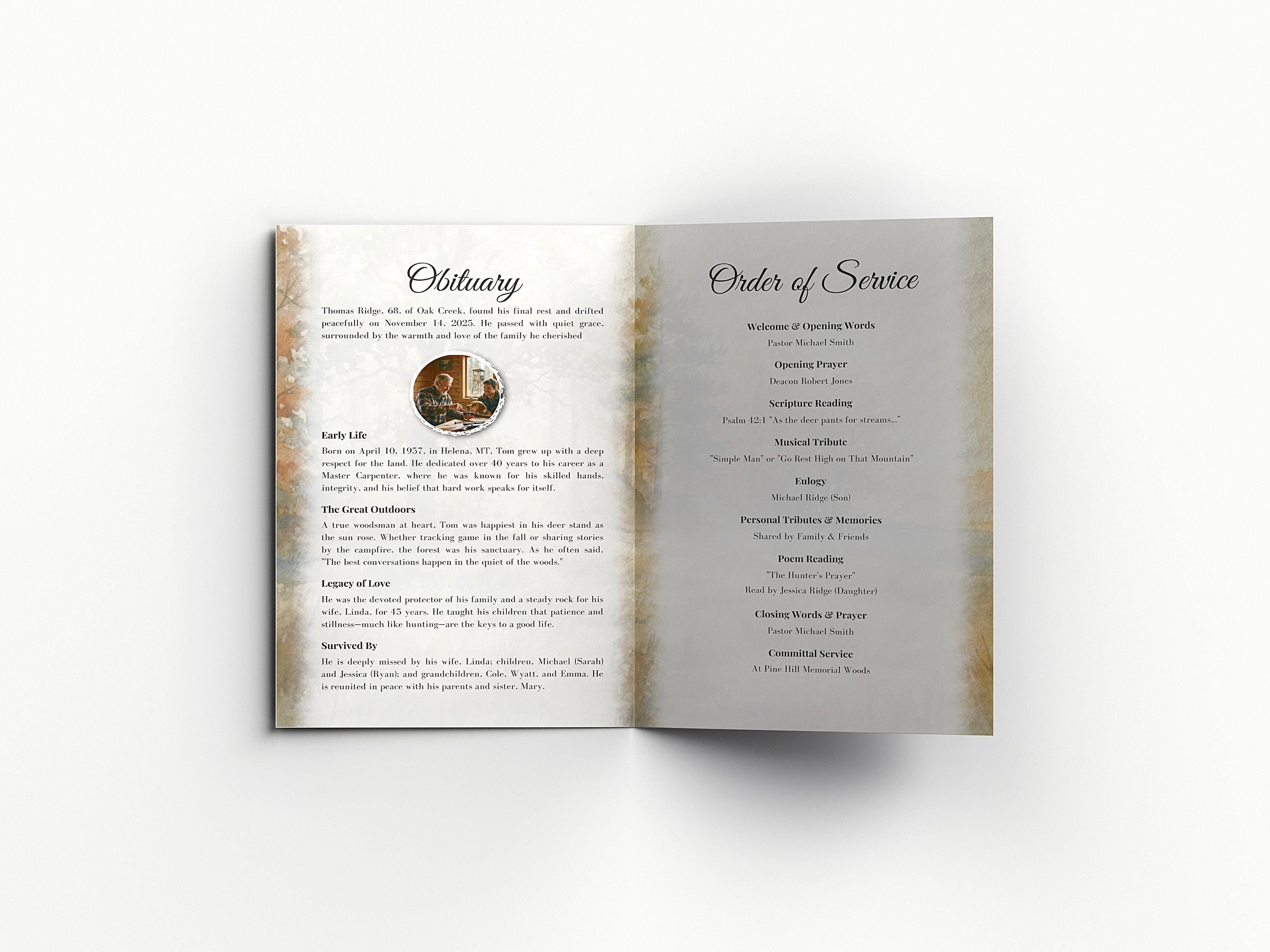 Hunter Funeral Program Template, Outdoorsman Celebration of Life, Canva ...