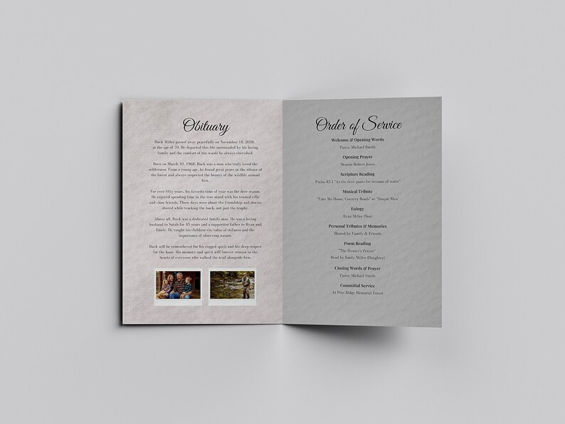 Elk Deer Hunter Funeral Program Template, Mountain Forest Outdoorsman ...