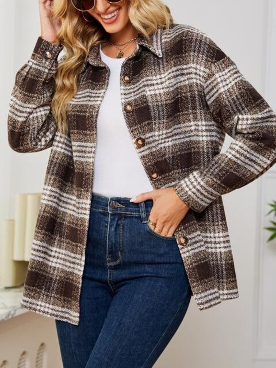 Plaid Collared Shirt Jacket, Her Birthday, Minimalist, Boho, Hippie ...
