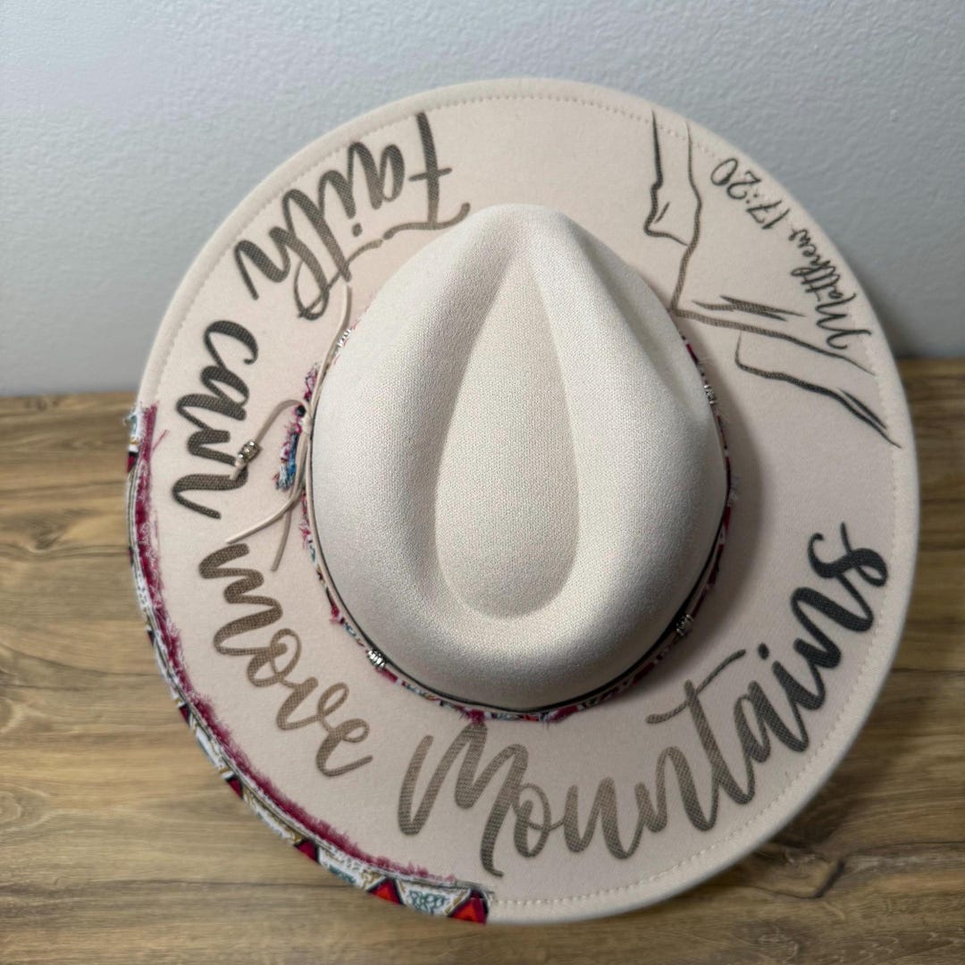 Custom Wide Brim Felt Burned Hat - Faith Can Move Mountains - Burned ...