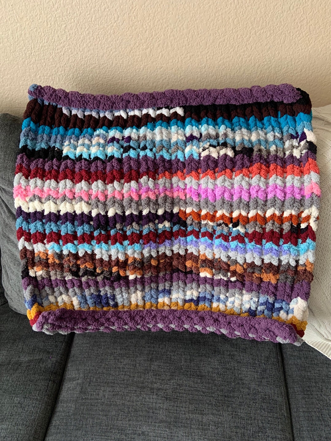 Chunky Knit Blanket of Many Colors, Multi Color Chunky Knit Blanket ...