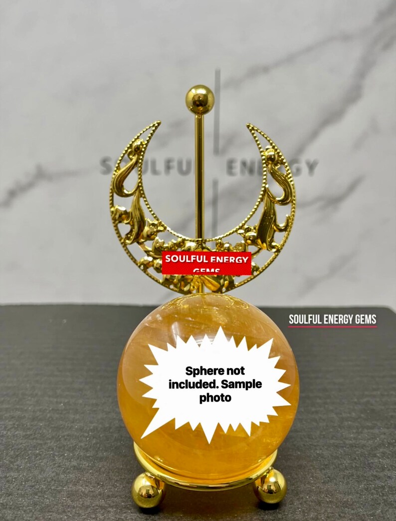 Gold Moon Stand Crystal Sphere Stand Mineral Crystal Home Decor Art ...