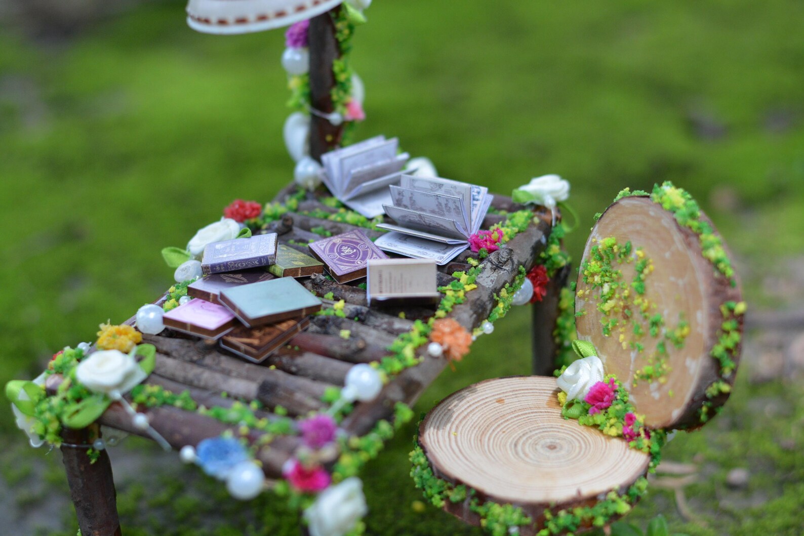 Miniature Fairy Working Table With Lamp and Chair Made From Stone, Wood ...