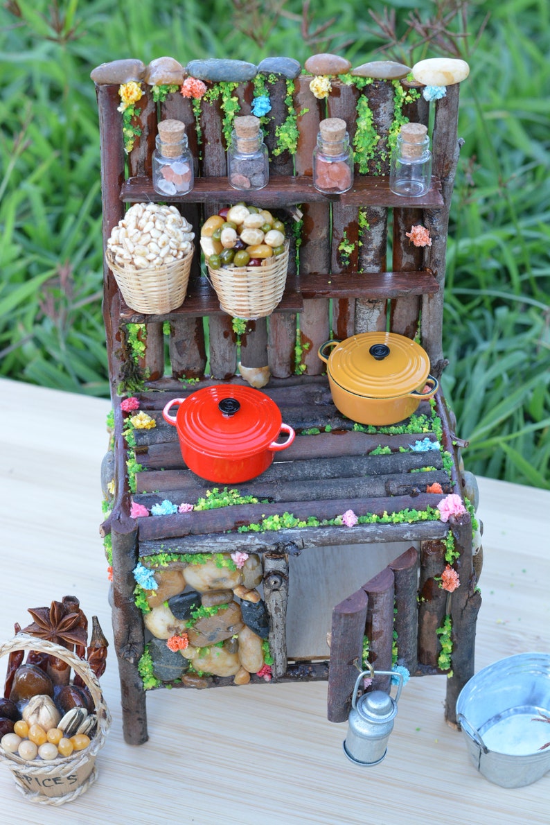 Miniature Fairy Cooking Cabinet: Stone & Wood Kitchen Decor - Etsy
