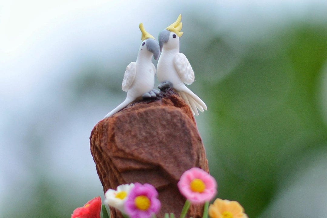 Miniature Clay Cockatoo Diorama, Fairy Garden Terrarium Accessory - Etsy