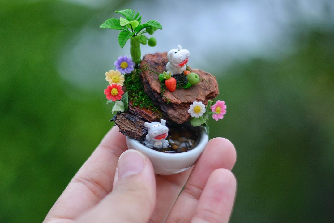 Miniature Clay Hippo Diorama, Fairy Garden Terrarium Decor - Etsy Canada