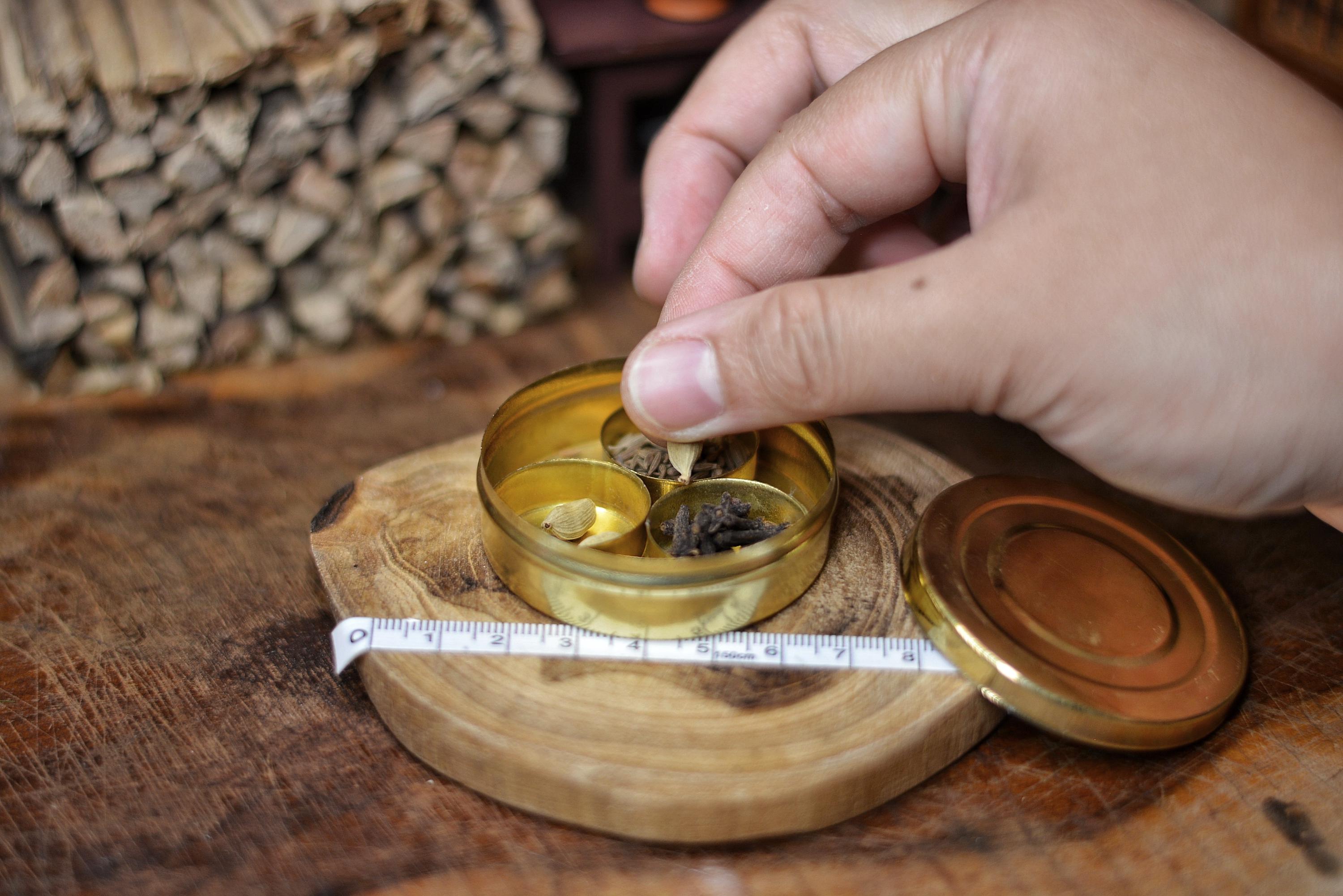 Miniature 3-in-1 Spice Box/masala Box – Steel/brass Functional Mini ...