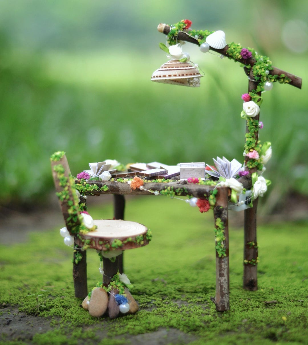 Miniature Fairy Working Table With Lamp and Chair/ Realistic Fairy ...