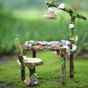 Miniature Fairy Working Table With Lamp and Chair/ Realistic Fairy ...