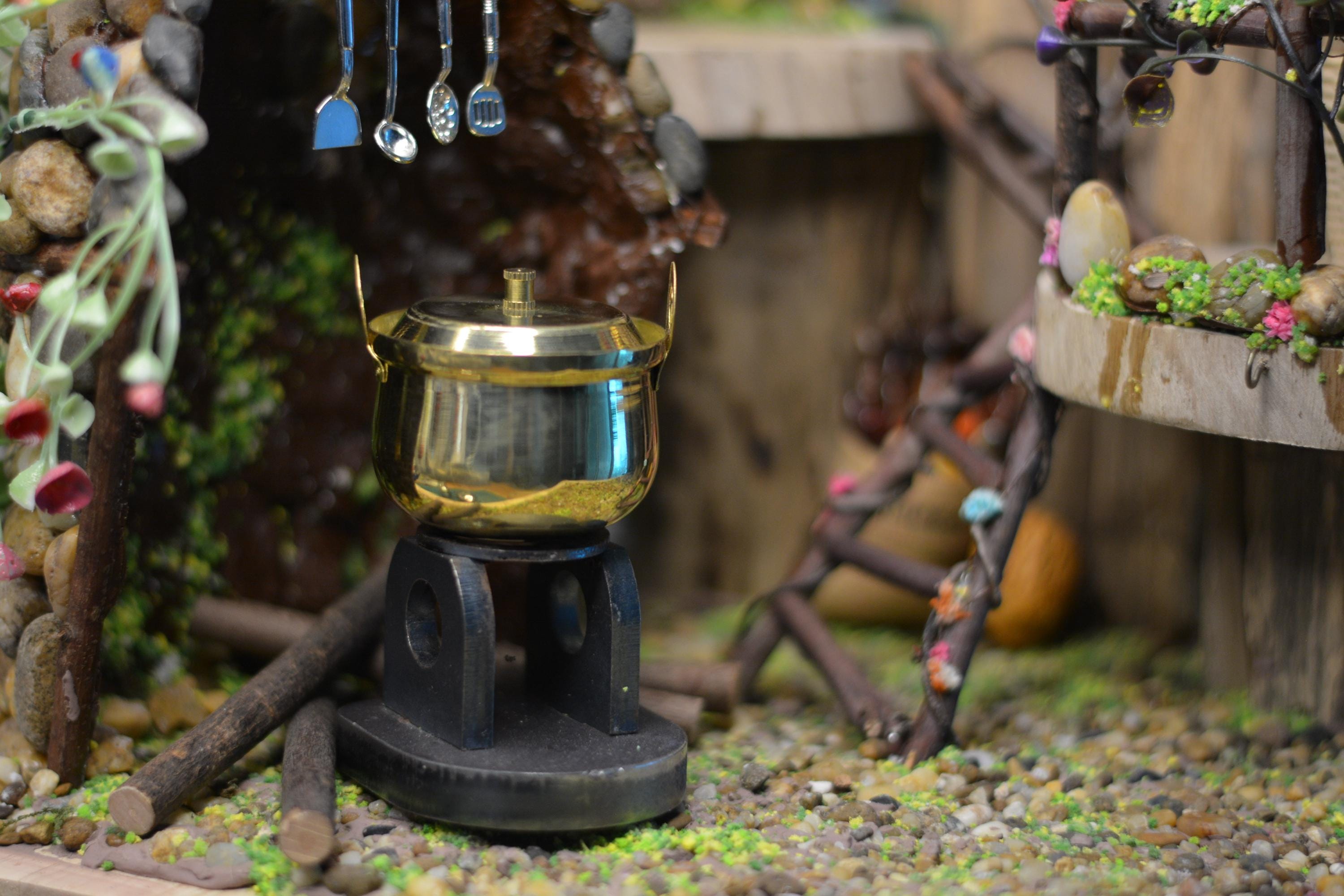 Miniature Golden Steel Pot With Lid – Functional Mini Cookware – Real ...