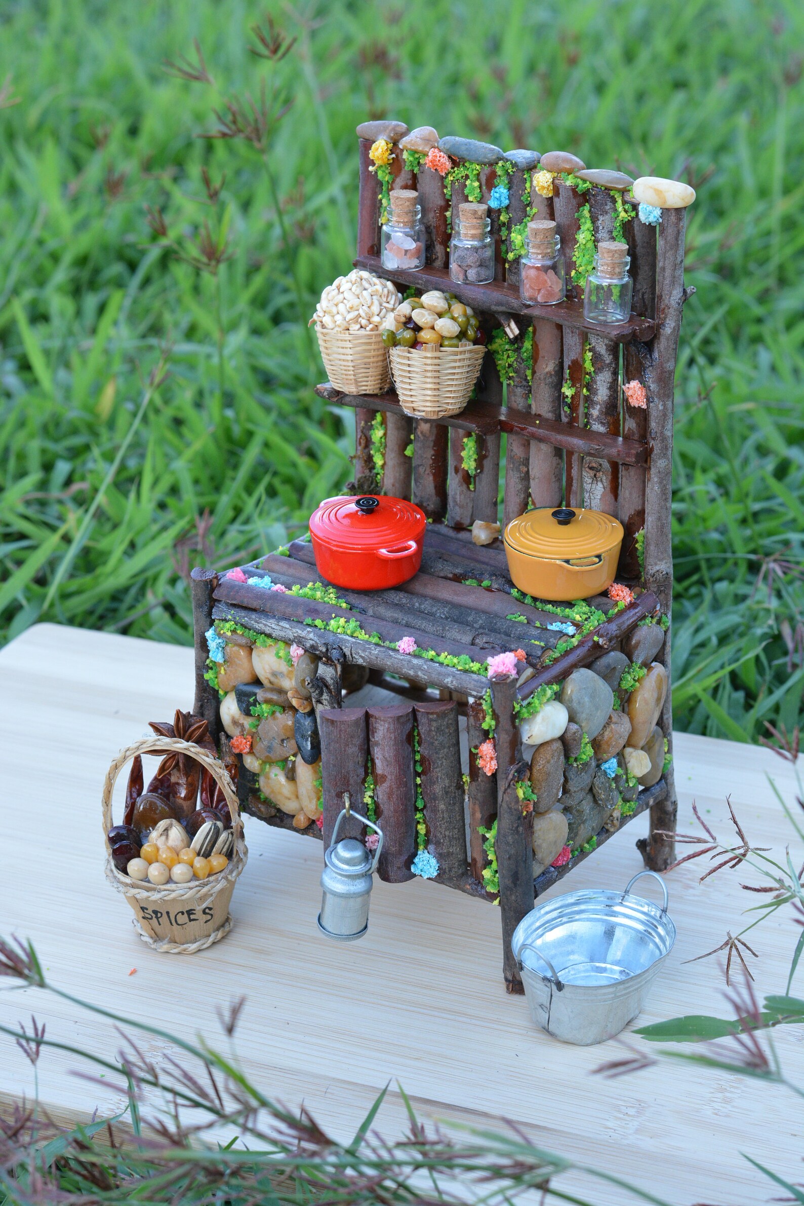 Miniature Fairy Cooking Cabinet: Stone & Wood Kitchen Decor - Etsy