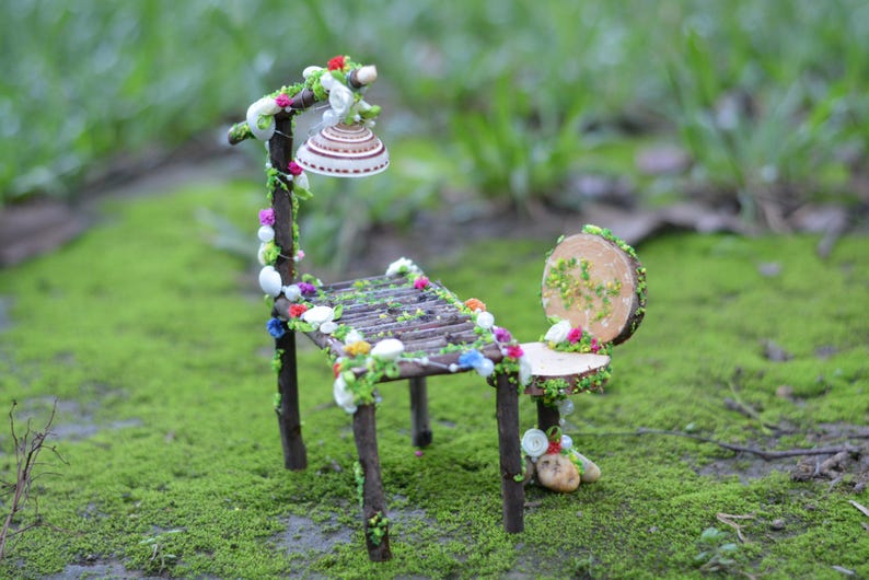 Miniature Fairy Working Table With Lamp and Chair Made From Stone, Wood ...