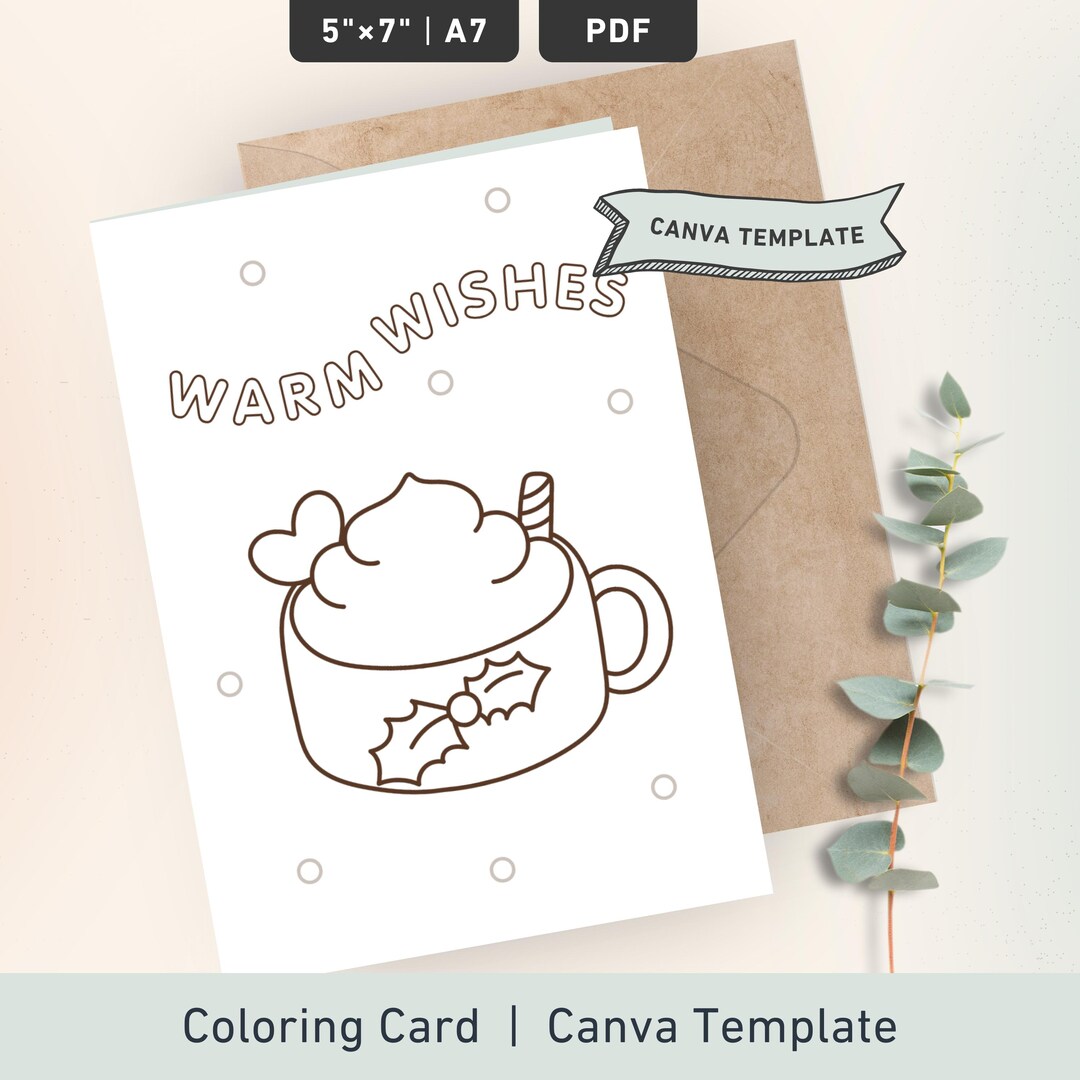 Christmas Hot Chocolate Coloring Cards for Kids Custom DIY Holiday ...