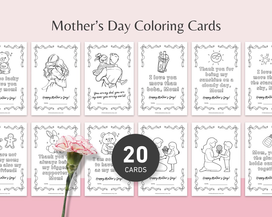Printable Happy Mothers Day Coloring Card PDF, Homemade Cards Gift From ...