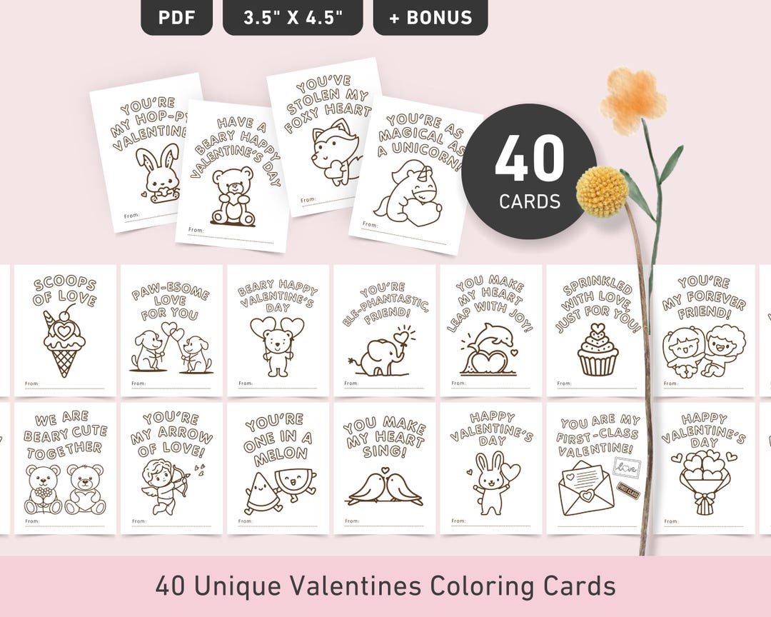 Printable Kids Valentine Coloring Cards | 40 Happy Valentines Day ...