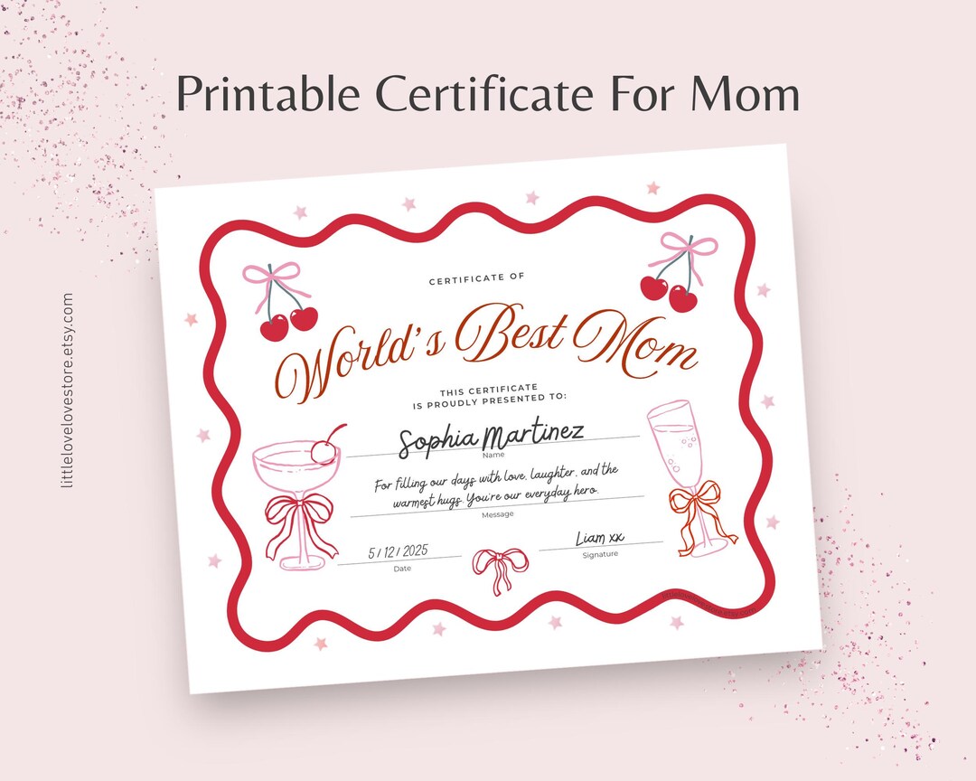 Worlds Best Mom Certificate Printable Template, Award to Best Mum ...