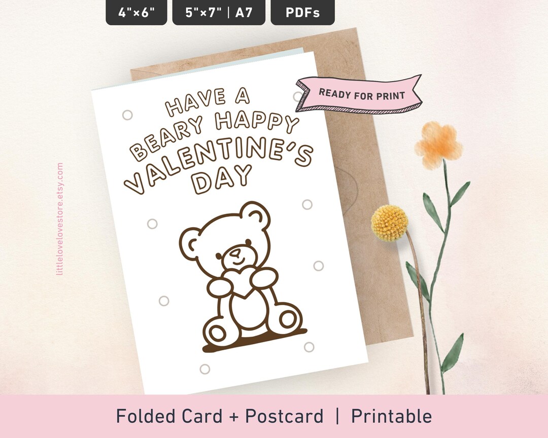 Kids Valentine Coloring Card With Cute Bear | Fun Classroom Activities ...