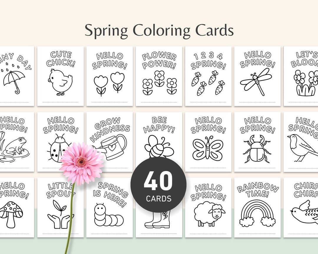 Printable Hello Spring - Bold and Easy - Student Coloring Cards | Color ...