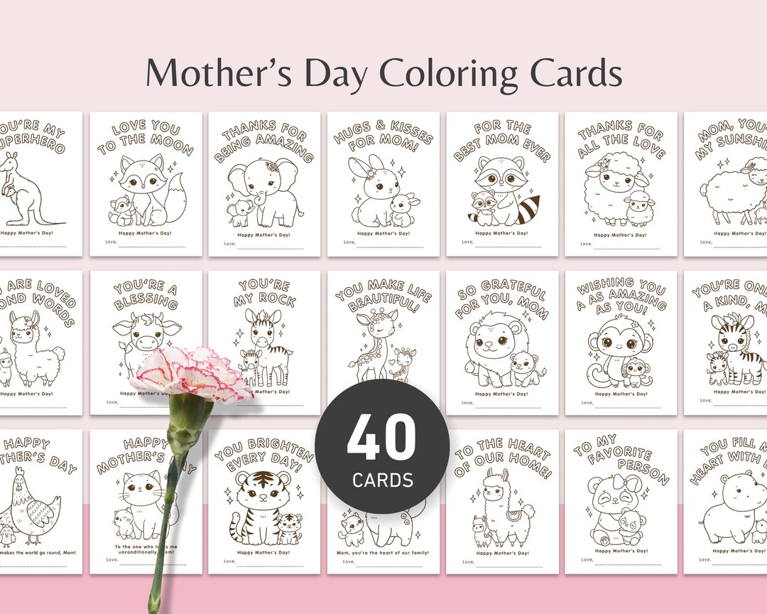 Mothers Day Coloring Card | 40 Unique Designs | Printable Craft for ...