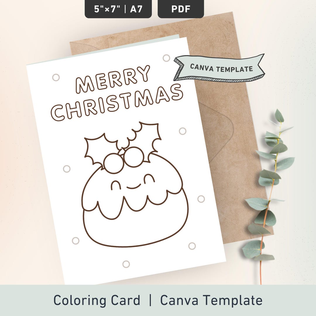 Christmas Pudding Coloring Cards for Kids | Custom DIY Holiday Greeting ...